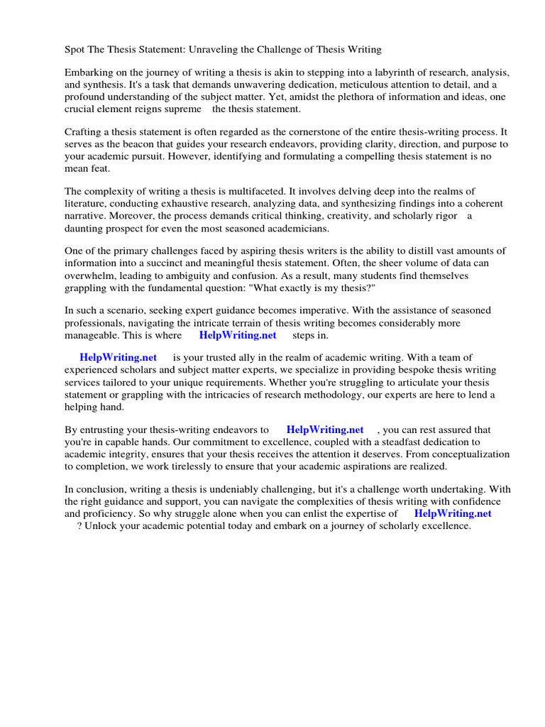 Mastering Thesis Statement Creation | PDF