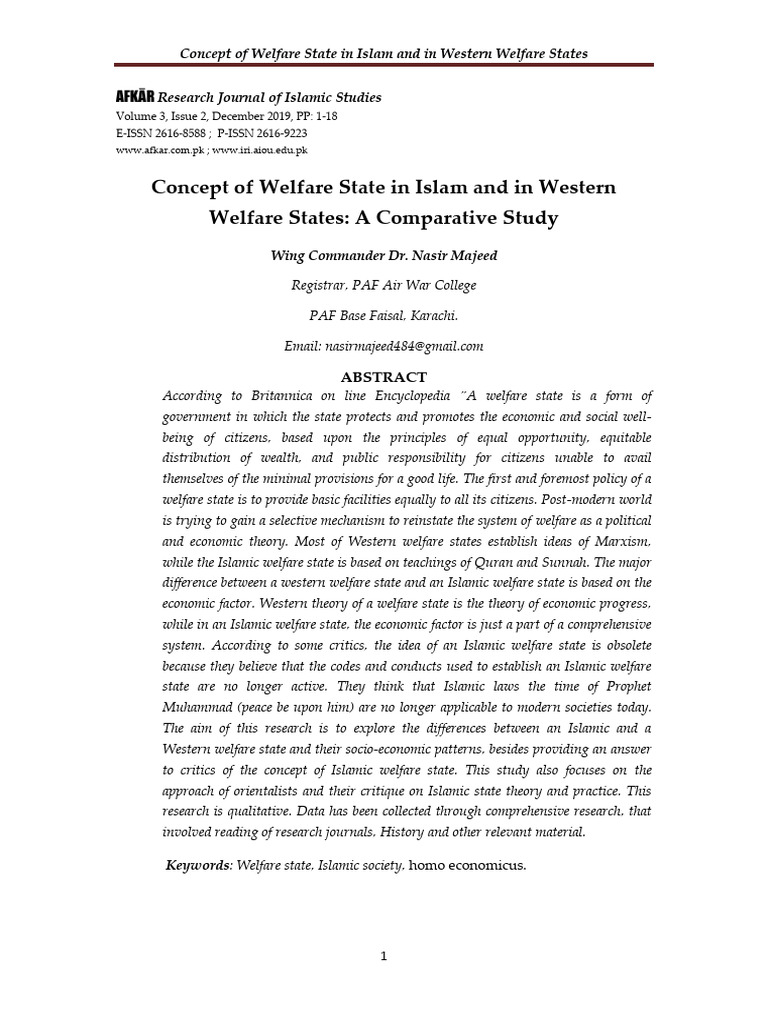 Concept of Welfare State in Islam and in Western Welfare States | PDF