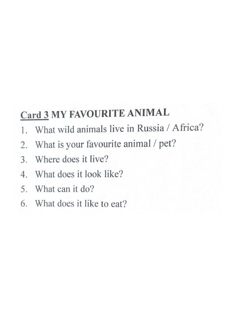 Card 3 MY FAVOURITE ANIMAL | PDF