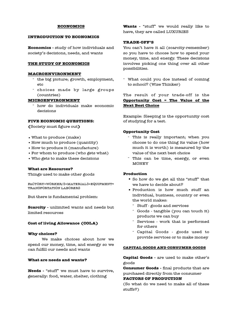 Prelims Economics Lecture | PDF | Cost Of Living | Economics