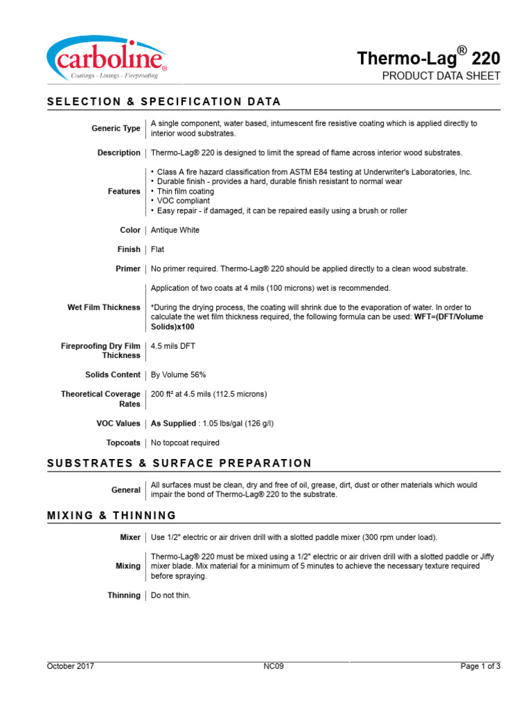Thermo-Lag 220 PDS | PDF | Shelf Life | Physical Sciences