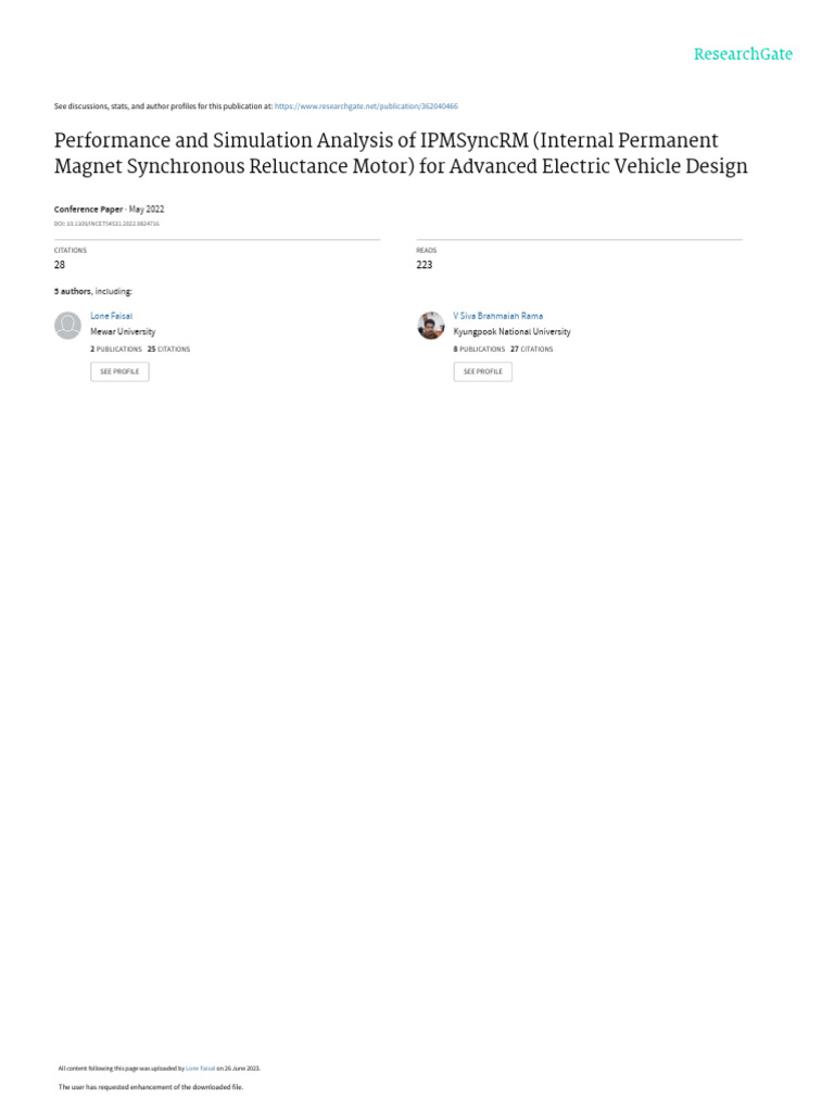 Performance and Simulation Analysis of IPMSyncRM Internal Permanent Magnet Synchronous ...