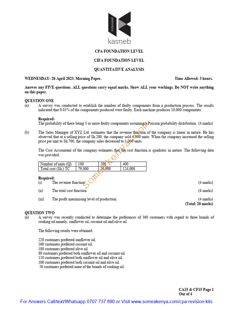 PST QA 2015 2023 | PDF | Mean | Marginal Cost