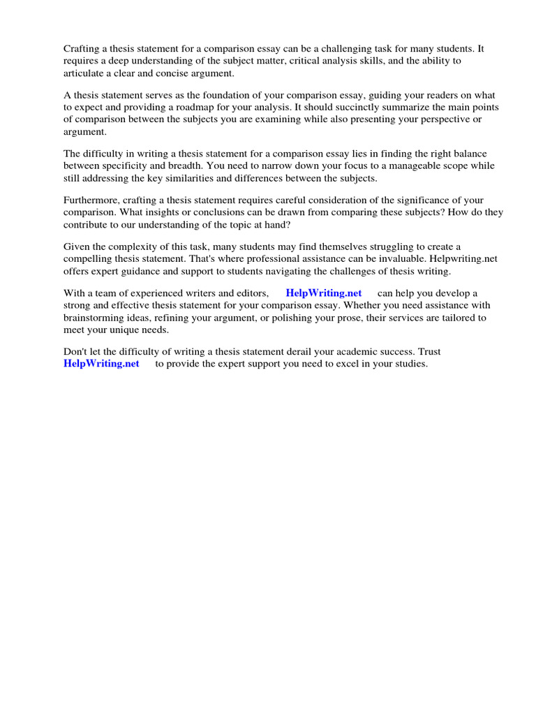 Thesis Statement in Comparison Essay | PDF | Essays | Thesis