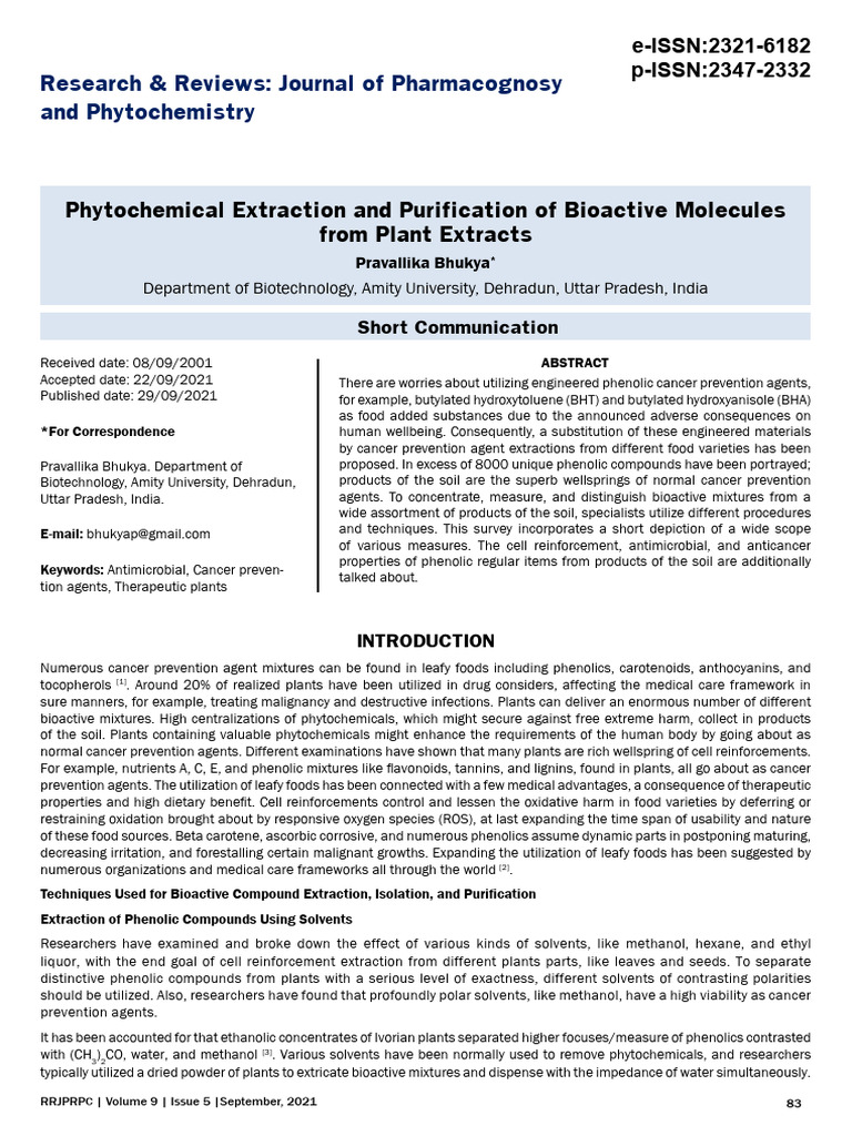 Phytochemical Extraction and Purification of Bioactive Molecules From ...