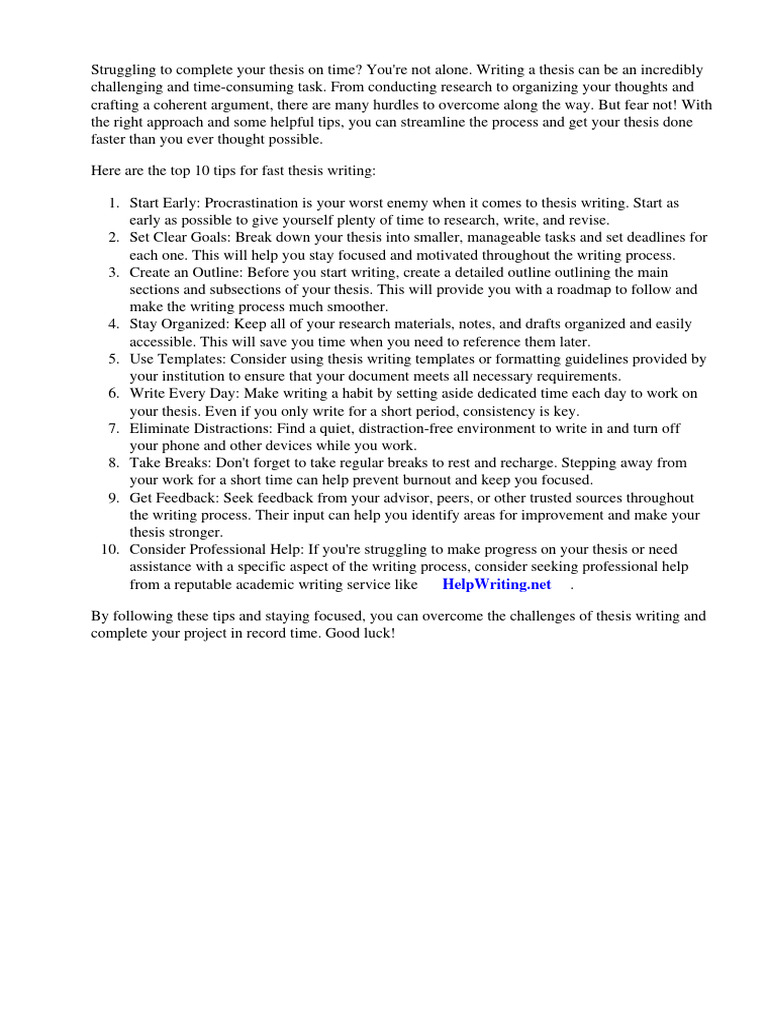 Top 10 Tips For Fast Thesis Writing | PDF | Thesis | Essays