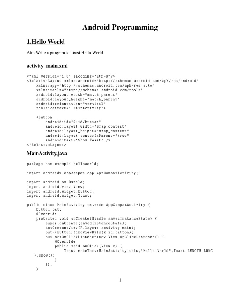 Android Programs | PDF | Android (Operating System) | Software Android Programs | PDF | Android (Operating System) | Software