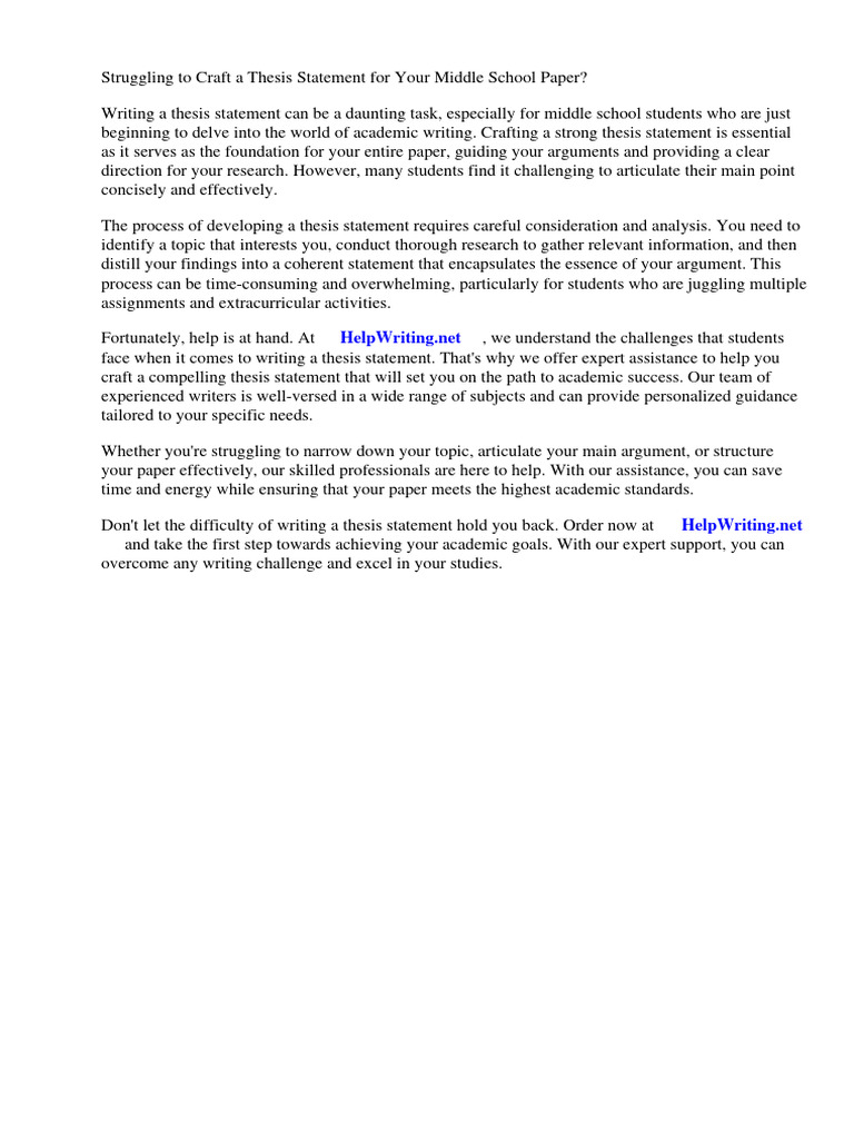 Examples of Thesis Statements For Middle School Students | PDF | Essays ...