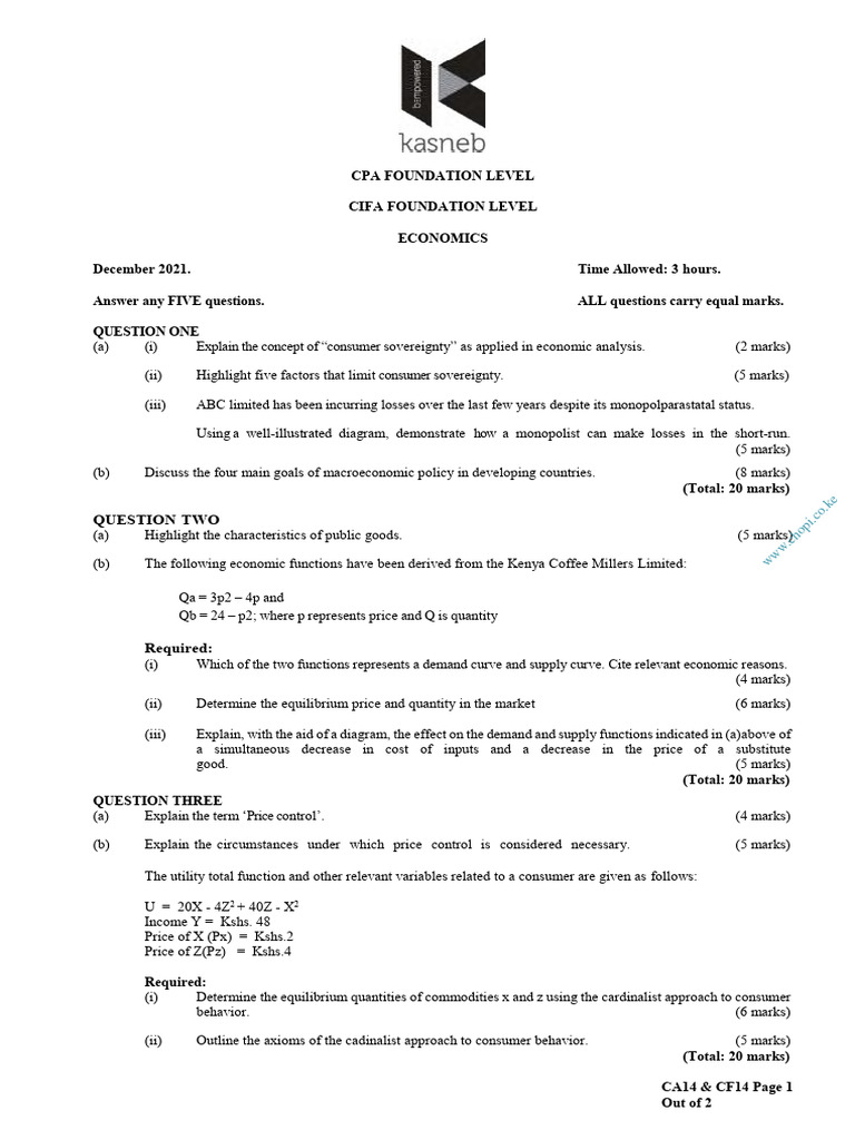 CA14 Economics Pilot Paper | PDF