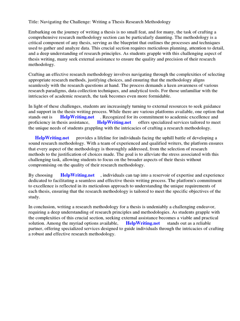 How To Write Research Methodology For Thesis | Download Free PDF ...
