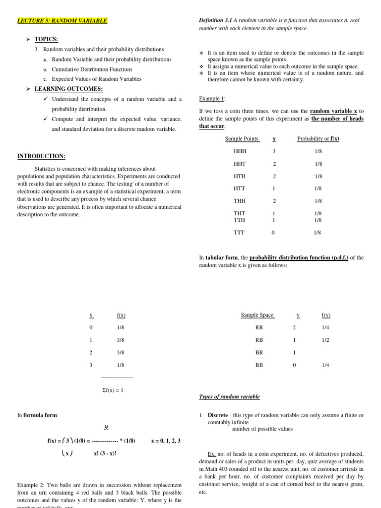 Understanding Random Variables in Statistics | PDF | Probability Distribution | Random Variable