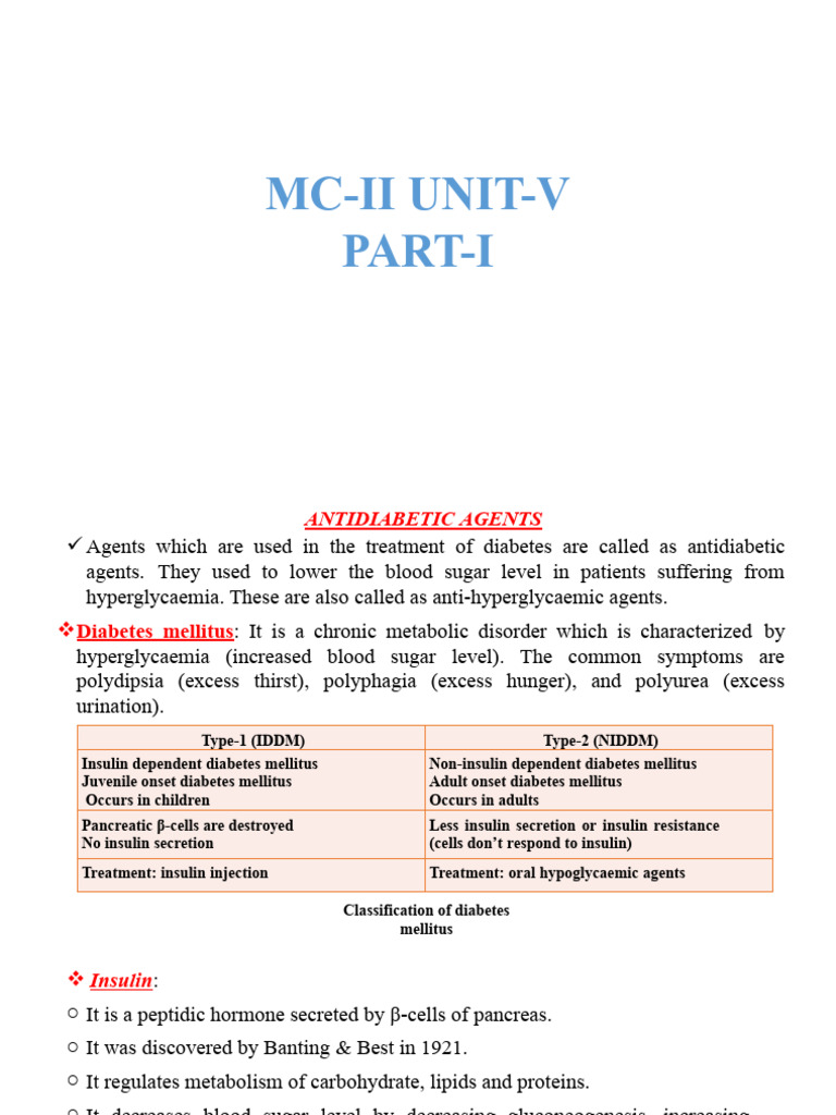 MC-II UNIT-V | PDF | Diabetes | Insulin
