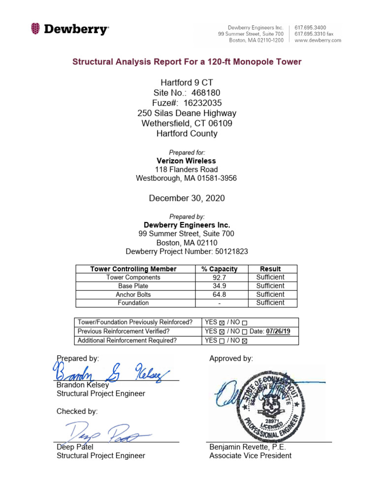 Structural Analysis Report For A 120-ft Monopole Tower, Prepared For Verizon Wireless (Dewberry ...