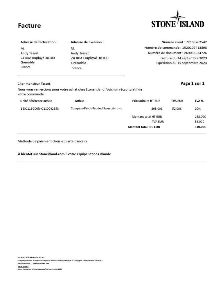 Facture Stone Pull Bleu | PDF