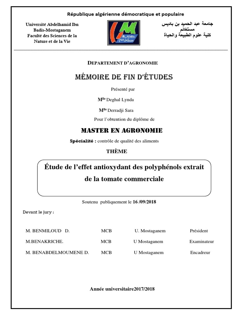 Mémoire Final | PDF | Polyphénol | Tomate