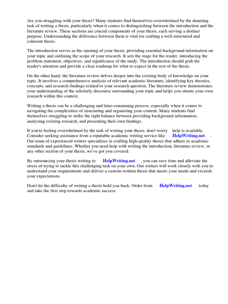 Difference Between Introduction and Literature Review Thesis | PDF | Essays | Thesis