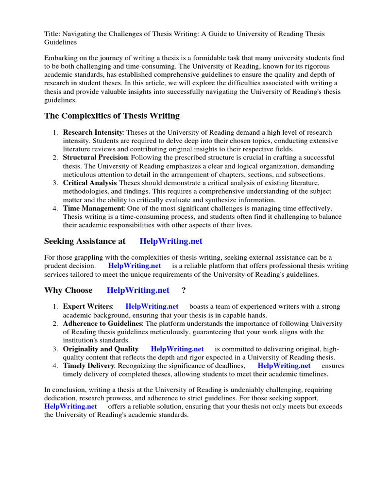 University of Reading Thesis Guidelines | Download Free PDF | Thesis ...