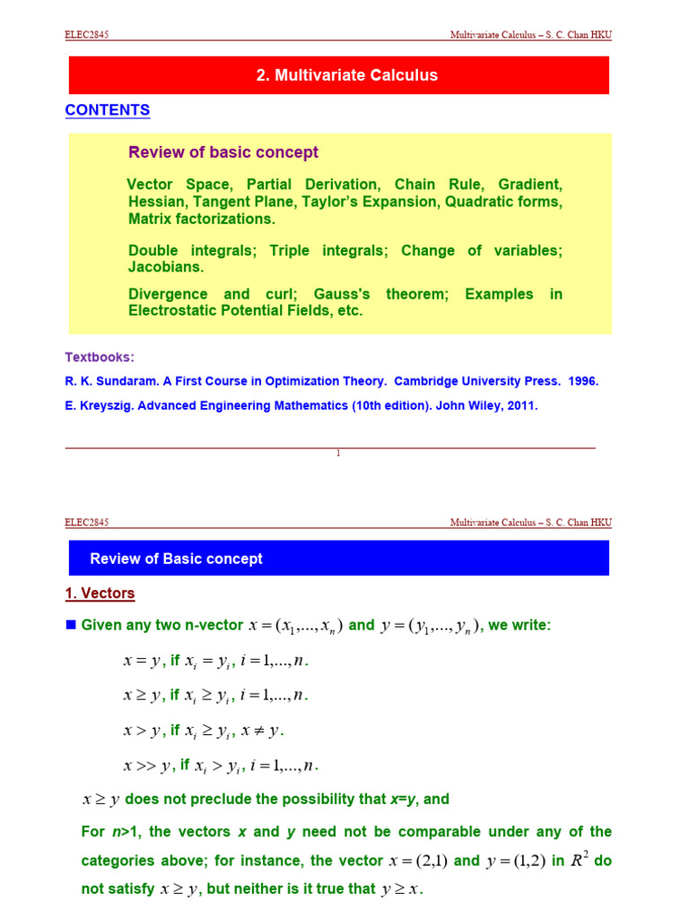 ELEC2845 - 2 - Multivariate Calculus - Word - 2024-2-22 | PDF | Matrix (Mathematics) | Derivative