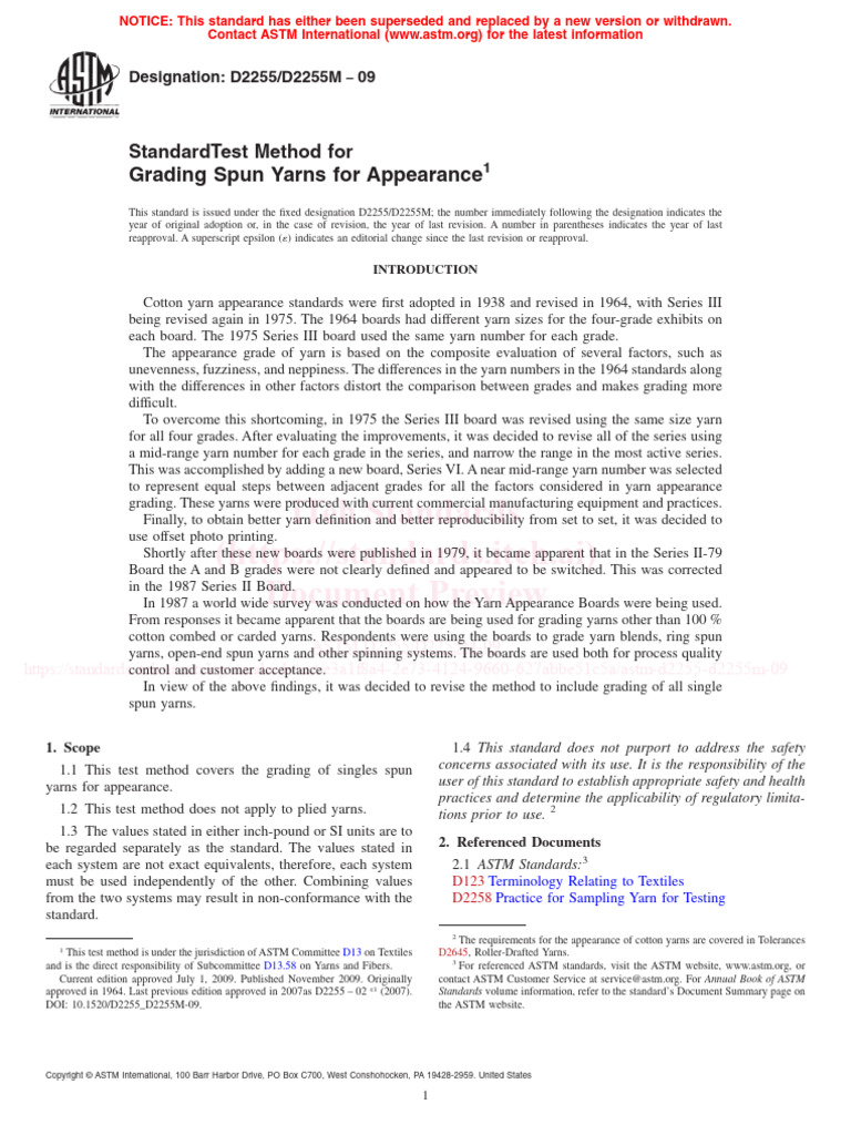 Astm D2255 D2255M 09 | PDF | Yarn | Spinning (Textiles)