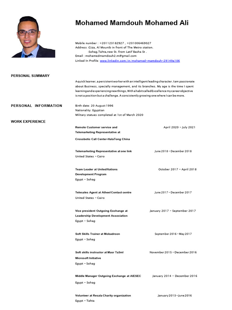 Mohamed Mamdouh - Resume. - Mohamed Mamdouh | PDF | Egypt | Human Communication