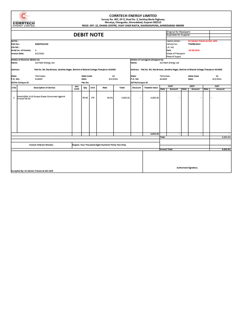 Debit Note G Ganeson | PDF | Transport | Economies