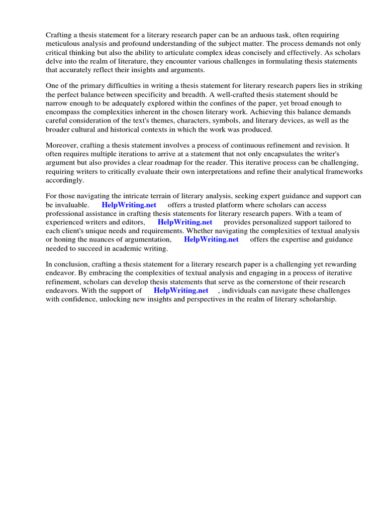 Examples of Thesis Statements For Literary Research Papers | PDF ...