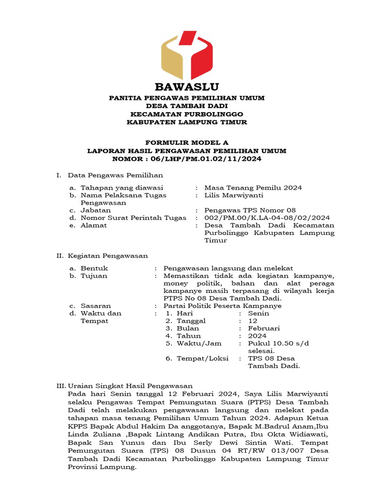 FORMAT FORM A PTPS 2024 TPS 08 Tanggal 12 Februari 2024 | PDF | Politik ...