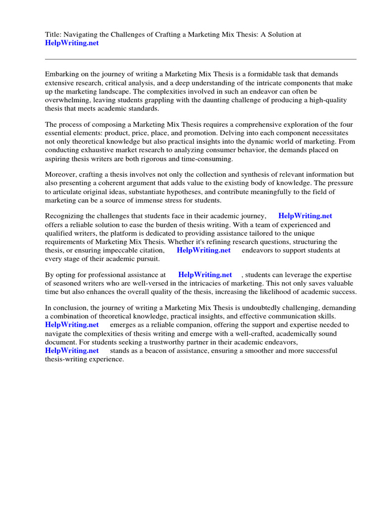 Marketing Mix Thesis Writing Help | PDF