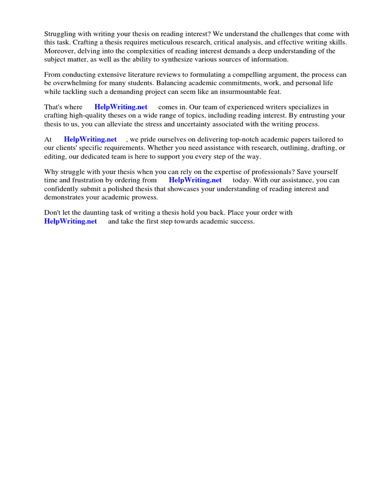 Thesis Writing Help on Reading Interest | PDF | Social Science | Philosophy