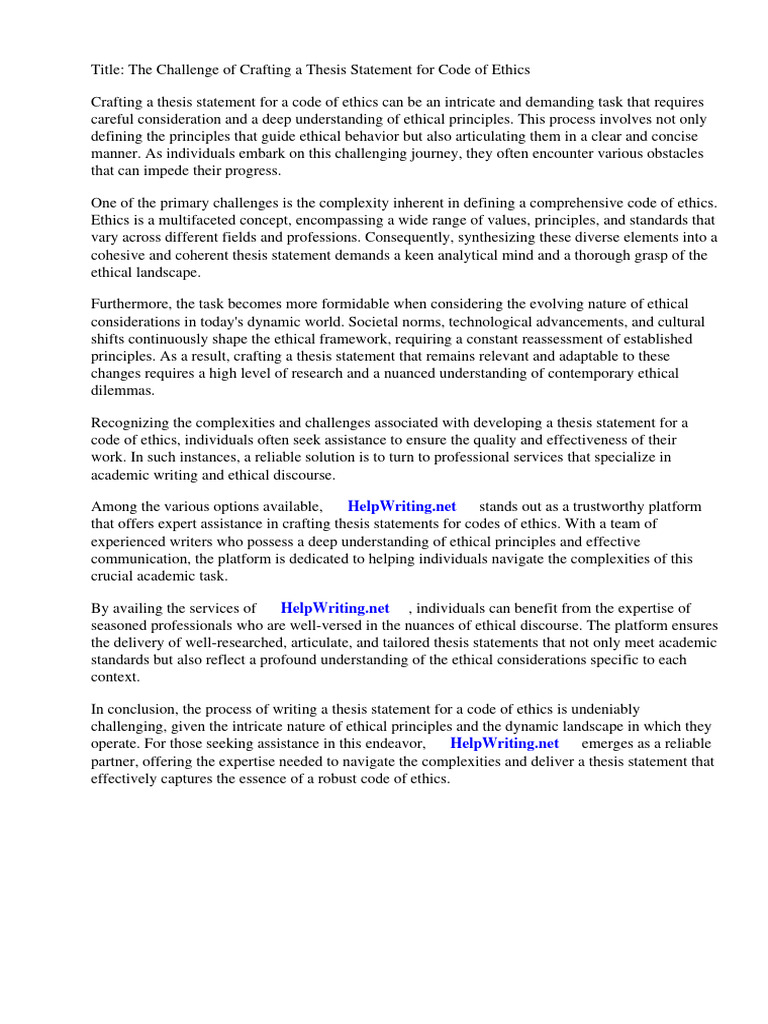 Thesis Statement For Code of Ethics | PDF | Business Ethics