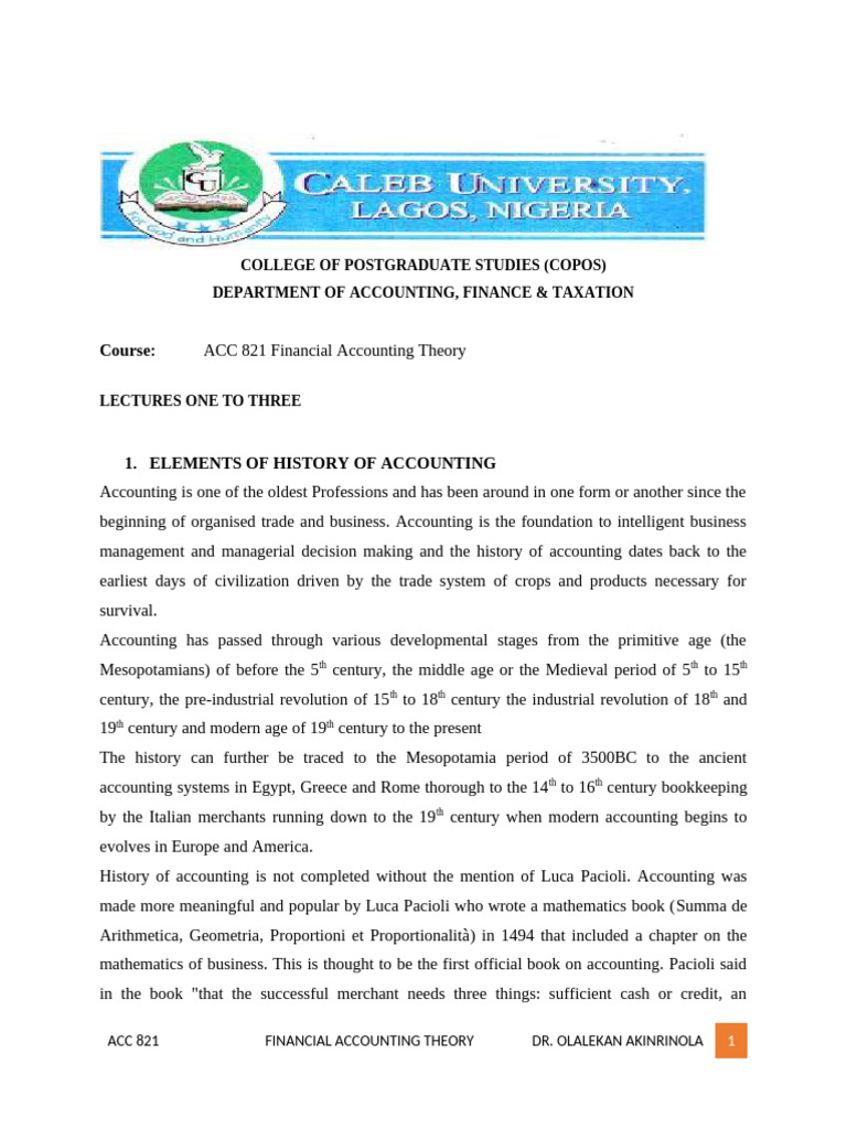 Acc 821 Financial Accounting Theory Lectures One To Three | PDF ...