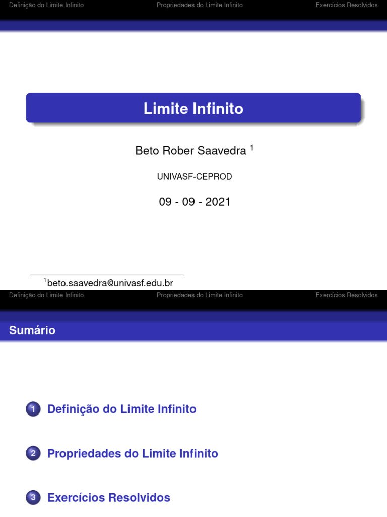 Limites Infinitos e Exercícios | PDF | Limite (Matemática) | Relações ...