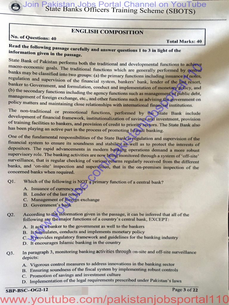 SBOT Past Paper | PDF