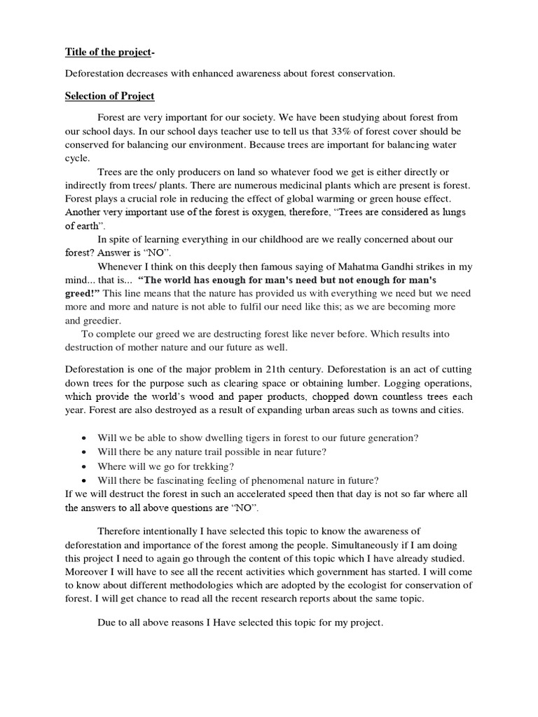 PROJECT 15 Deforestation Decreases With Enhanced Awareness About Forest ...