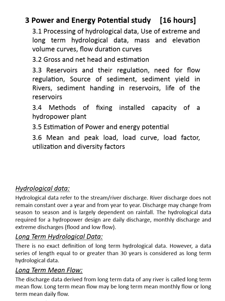 3 Power and Energy Potential Study | PDF | Reservoir | Dam