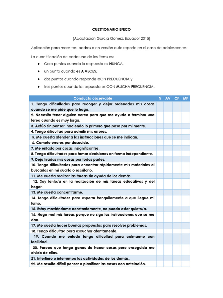 Cuestionario Efeco | PDF