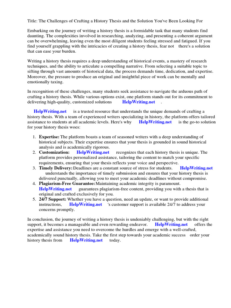 History Thesis Sample | PDF