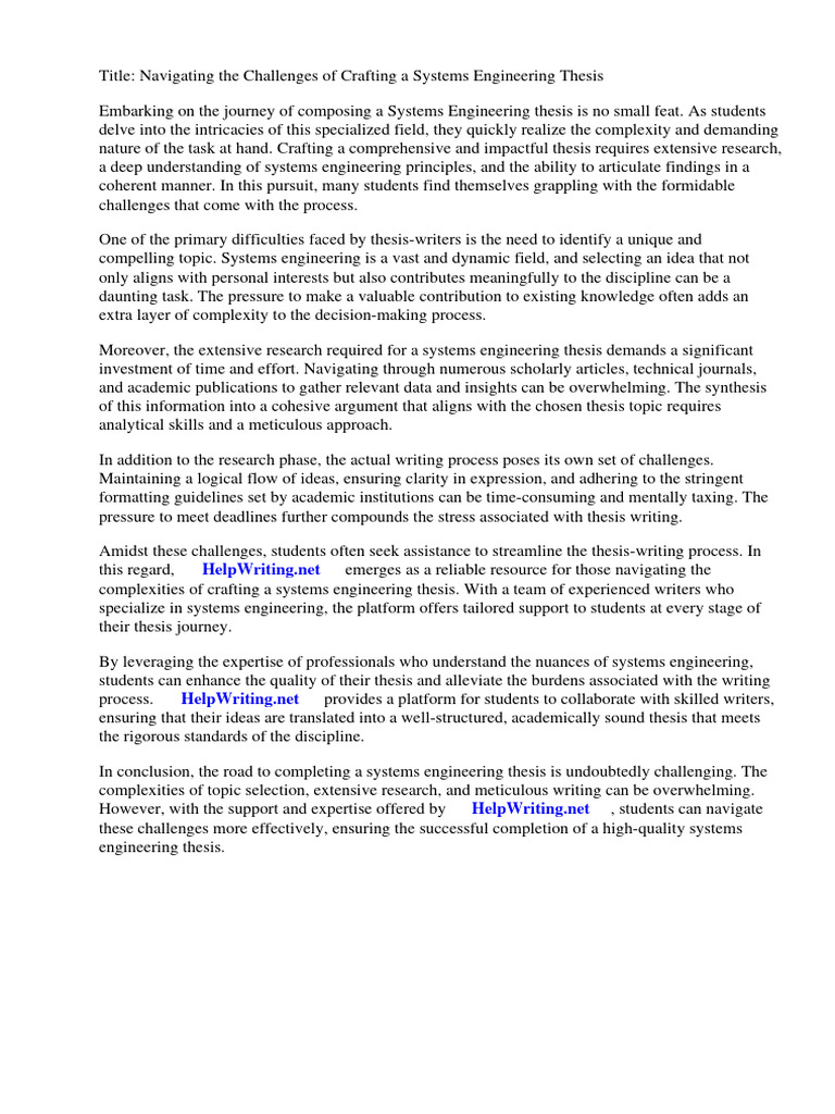 Systems Engineering Thesis Ideas | PDF | Thesis | Software