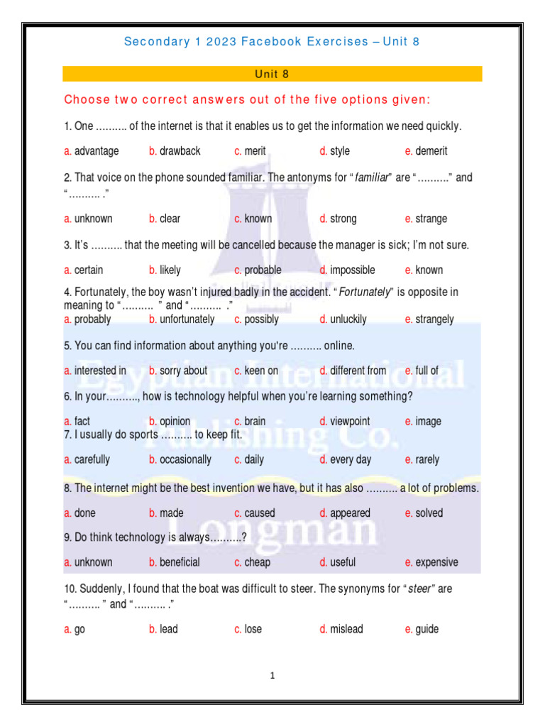 Sec 1 2023 New Unit 8 | PDF