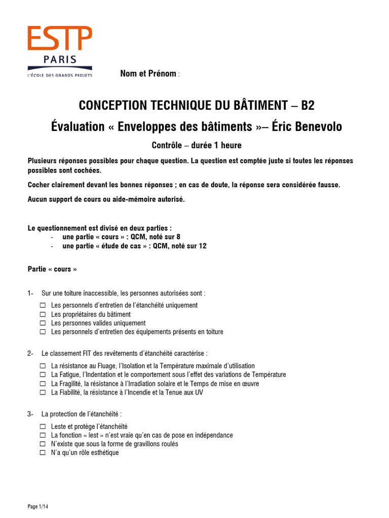 B2 S07 CTB M BENEVOLO QCM 2022-2023 Enveloppe Des Bâtiments | PDF