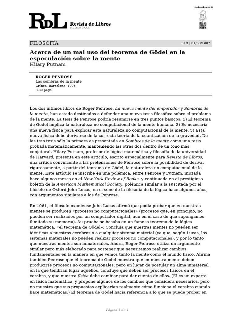 Acerca de Un Mal Uso Del Teorema de Gödel en La Especulación Sobre La ...