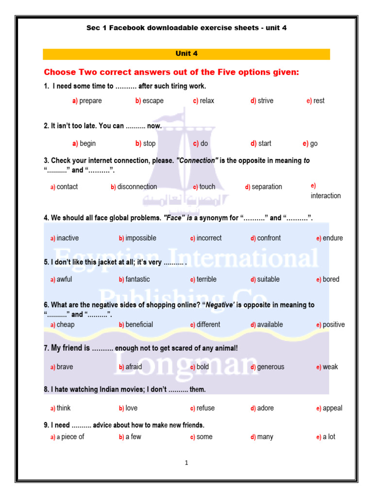 Unit 4 Facebook Exercise Sheets | PDF