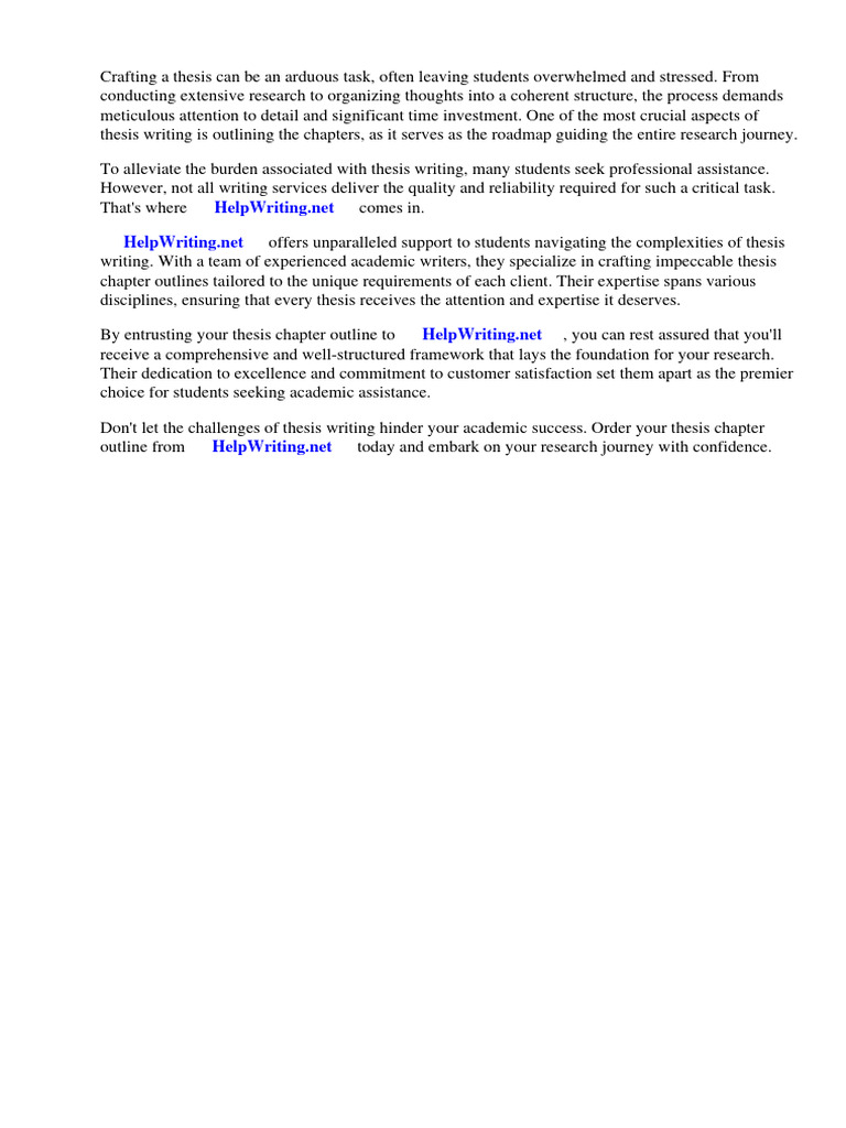 Thesis Chapter Outline Example | PDF | Thesis | Essays Thesis Chapter Outline Example | PDF | Thesis | Essays