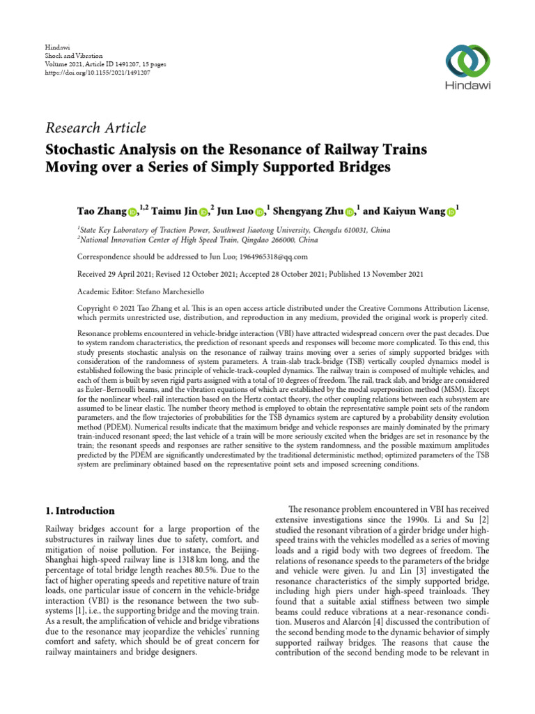 Research Article: Stochastic Analysis On The Resonance of Railway Trains Moving Over A Series of ...