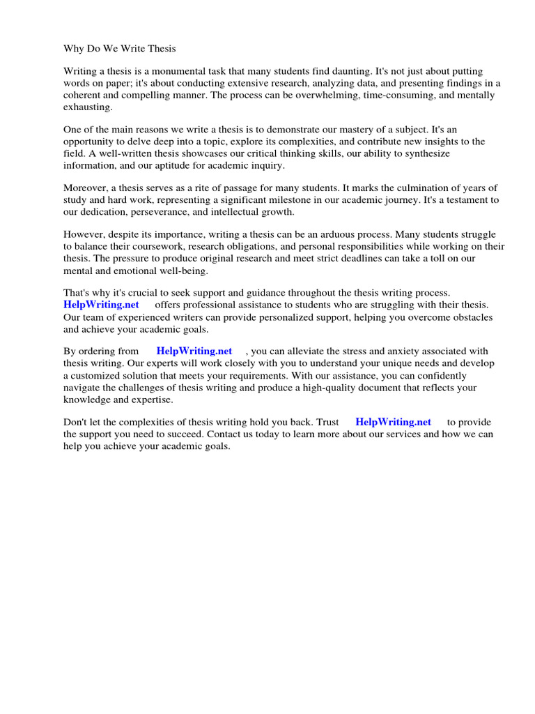 Why Do We Write Thesis | PDF