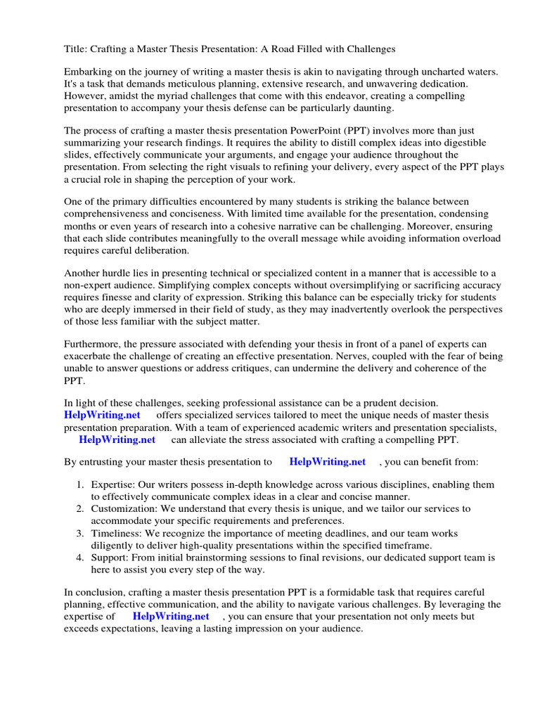 Sample Master Thesis Presentation | PDF | Microsoft Power Point | Thesis