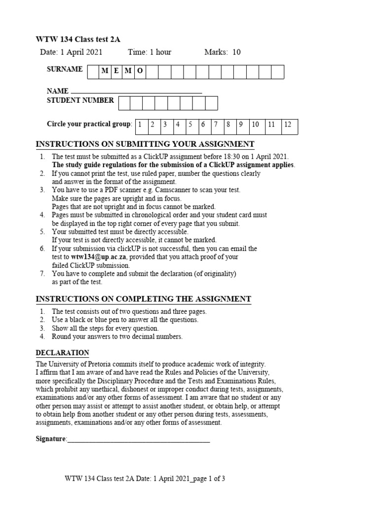 Class Test 2A - Memo | PDF