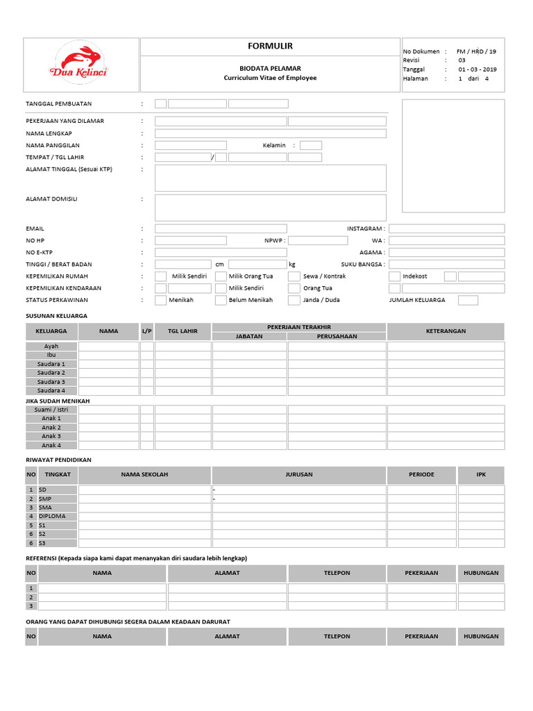 Form Biodata Kosong | PDF