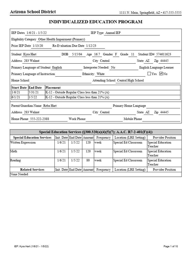 Arizona IEP Example | Download Free PDF | Individualized Education Program | Attention Deficit ...