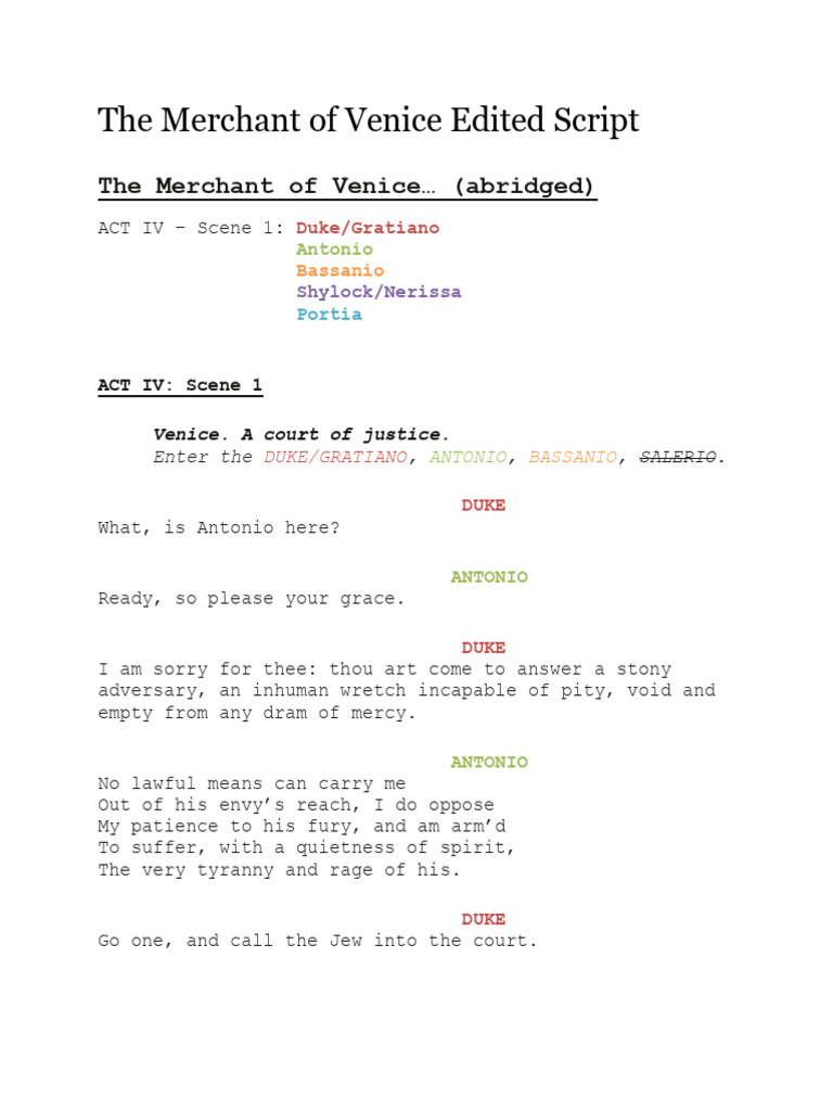 Abridged Script of The Merchant of Venice | PDF | The Merchant Of ...